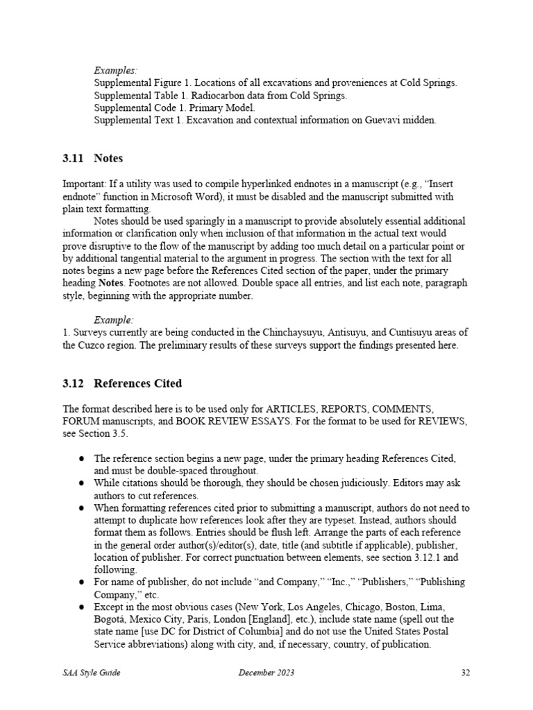 References Cited Formats - SAA Style Guide 2023 (Excerpt) | PDF | Note ...