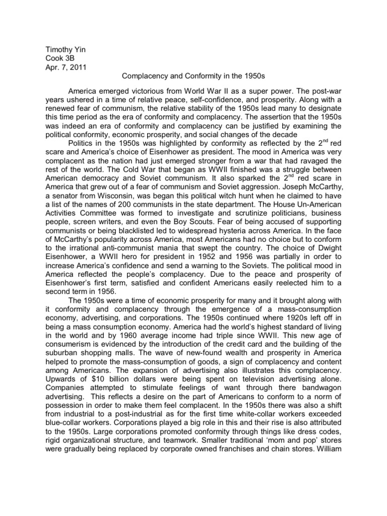 Conformity in 1950s Politics | PDF | History | Politics