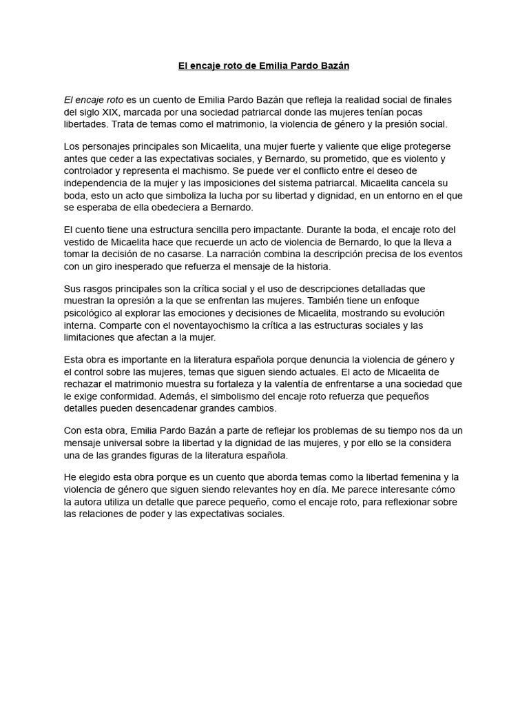 El Encaje Roto de Emilia Pardo Bazán | PDF | Violencia | Libertad