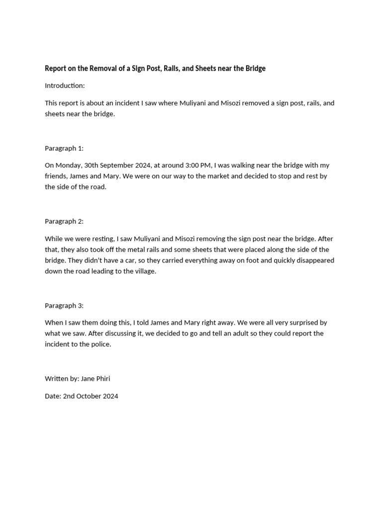 Bridge Sign and Rails Removal Report | PDF