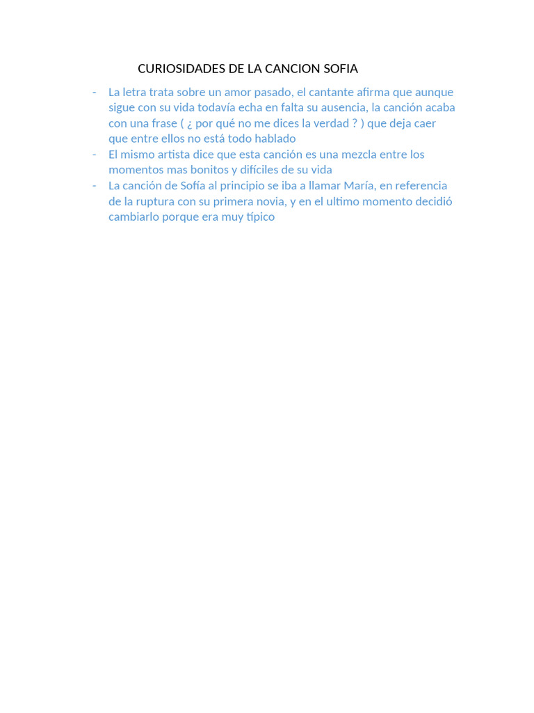Curiosidades de La Cancion Sofia | PDF