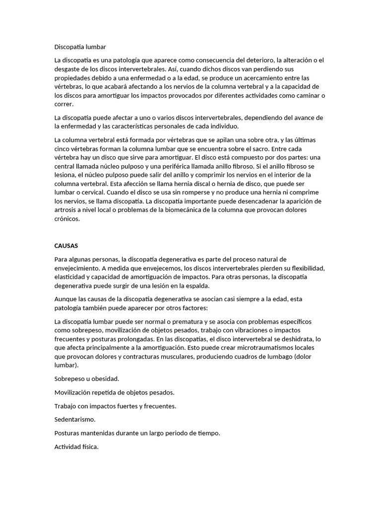 Discopatia Lumbar | PDF | La columna vertebral | Sistema musculoesquelético