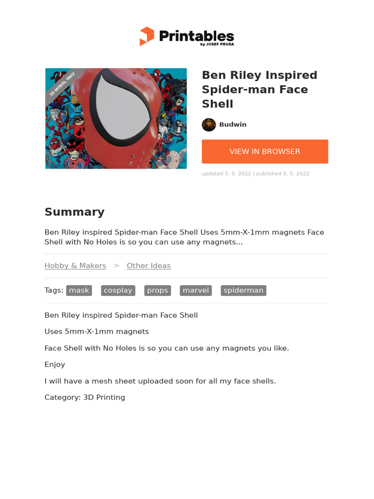 Ben Riley Inspired Spider Man Face Shell | PDF