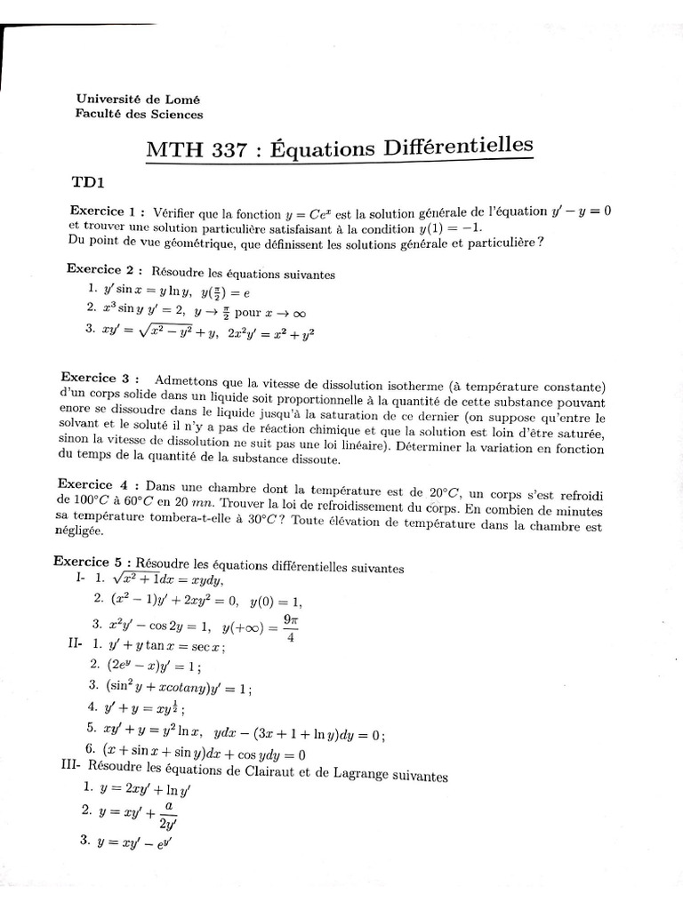 TD Équations Différentielles | PDF