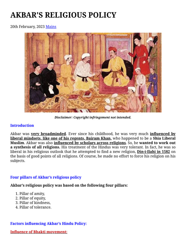 Akbar's Religious Policy | PDF | Religious Faiths | Psychological Attitude