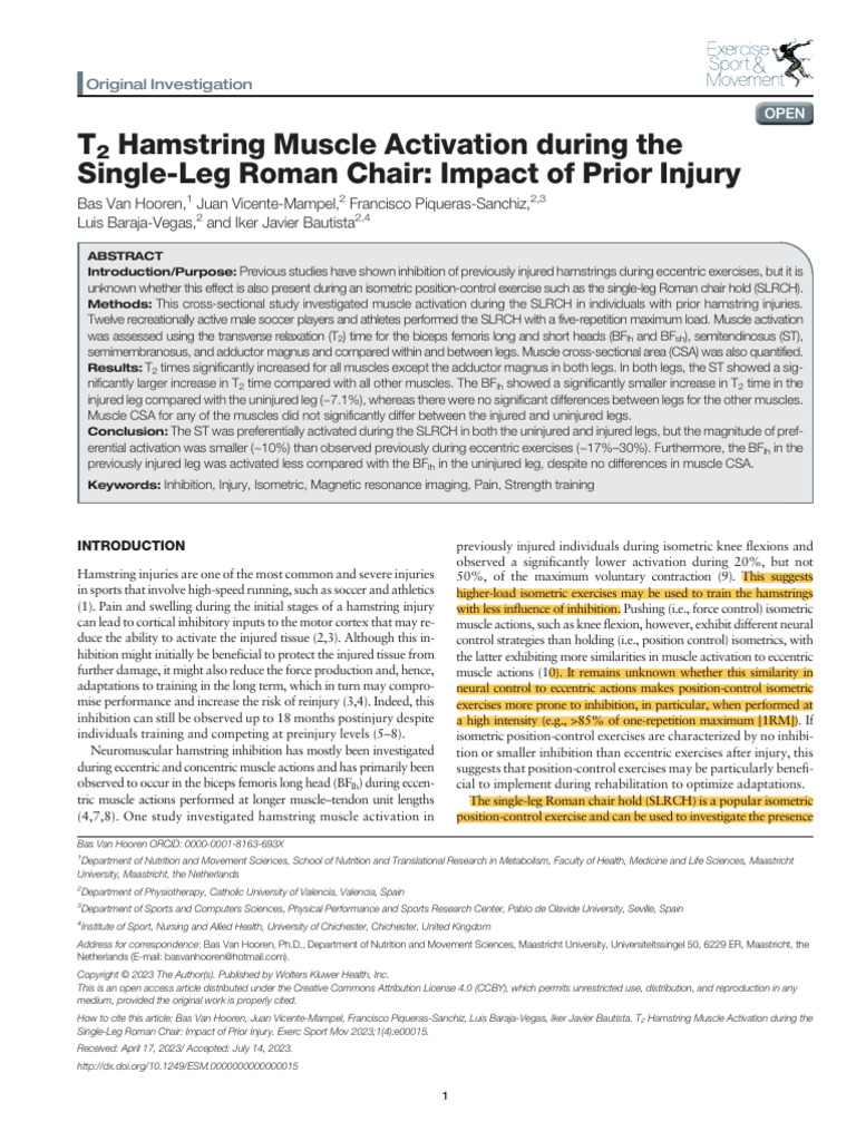 Van Hooren Et Al., 2023 - T2 Hamstring Muscle Activation During The ...