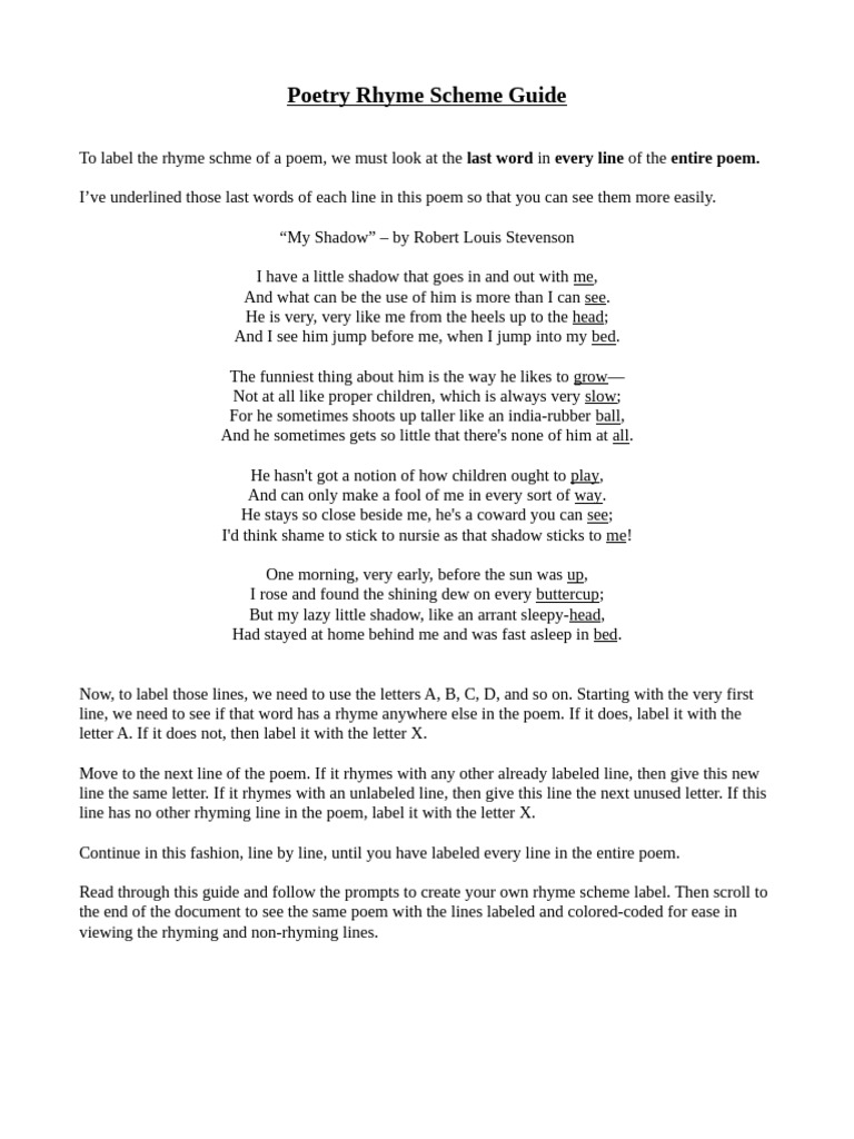 Rhyme Scheme Analysis Guide | PDF | Poetry | Rhyme