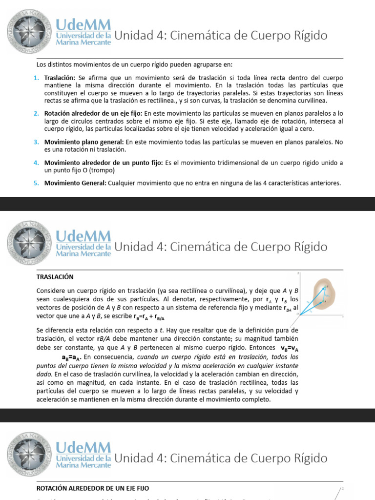 Cinemática de Cuerpo Rígido: Movimientos | PDF | Velocidad | Rotación