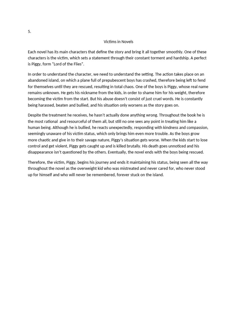 Piggy's Role as Victim in "Lord of the Flies" | PDF
