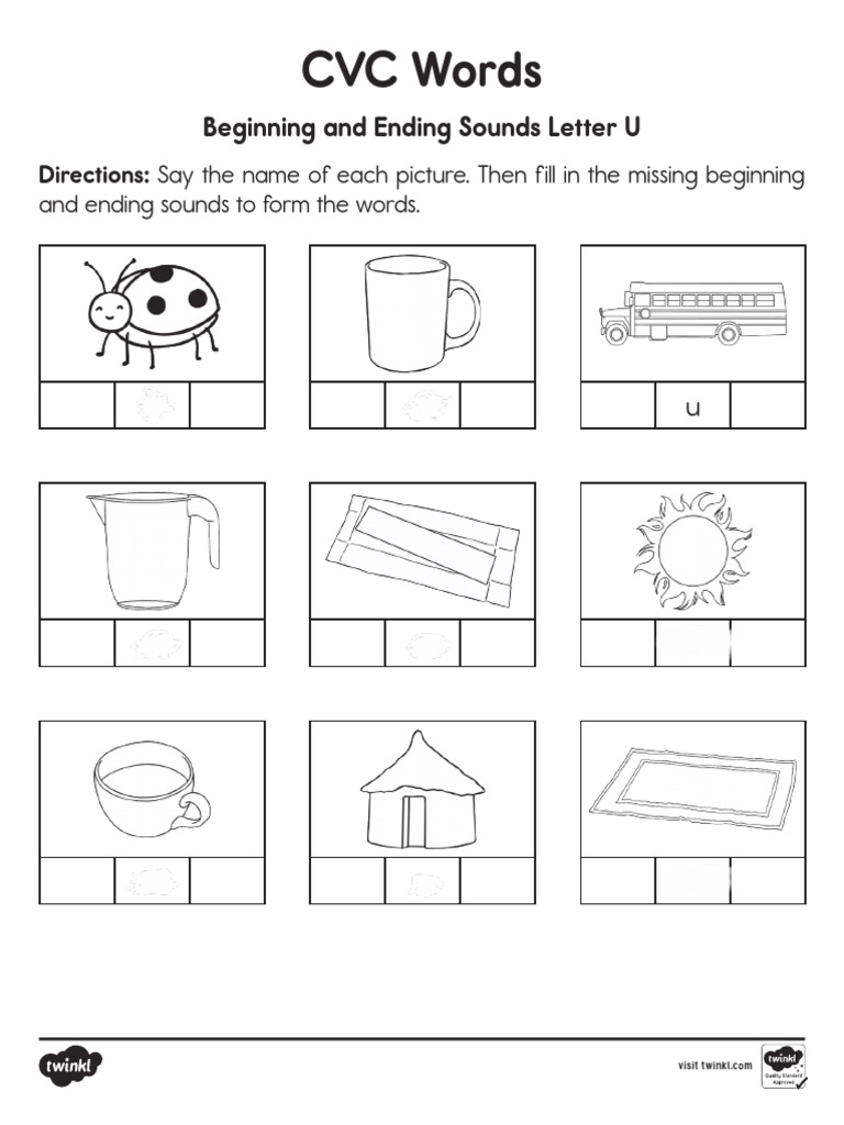 U CVC Words Beginning and Ending Sounds Letter U Activity Sheet Ver 1 | PDF