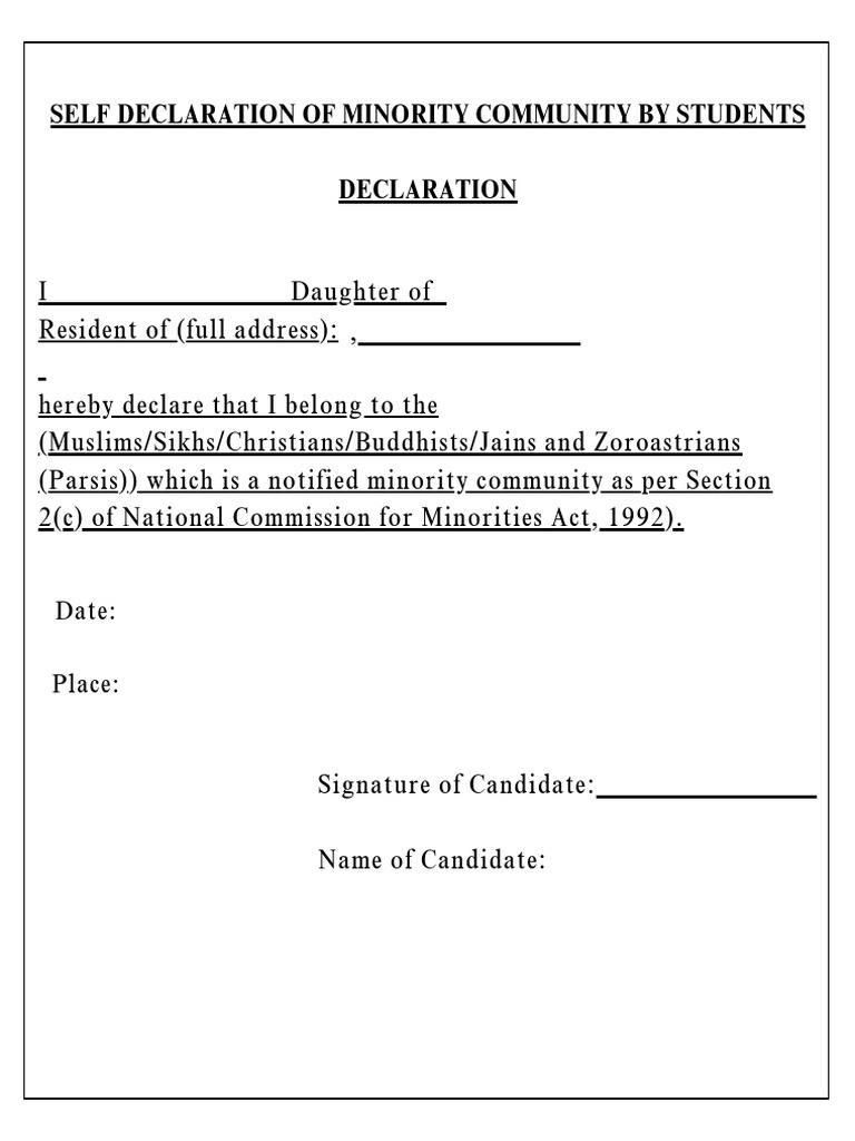 Minority Community Self Declaration | PDF