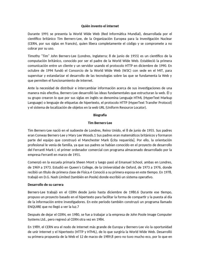 Inventor de Internet: Tim Berners-Lee | PDF | Red mundial | Internet y web