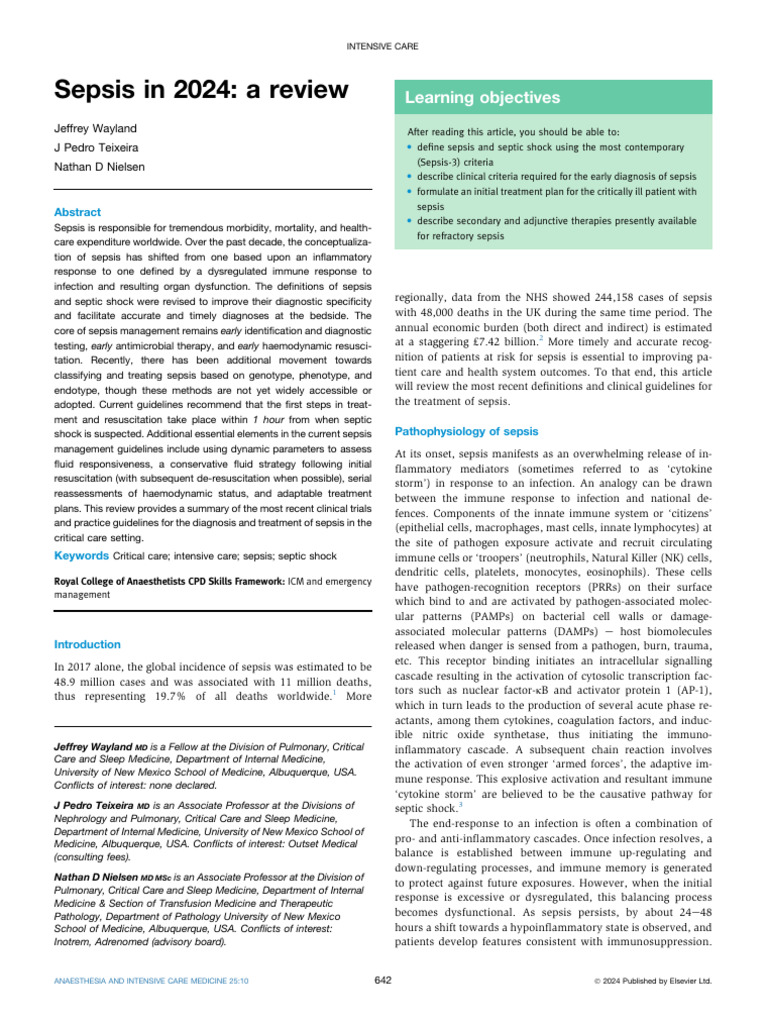 Sepsis in 2024- a review | PDF | Sepsis | Innate Immune System
