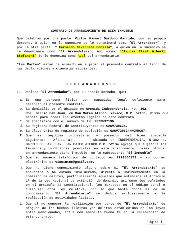 Machote Contrato de Arrendamiento | PDF | Propiedad | Ley común