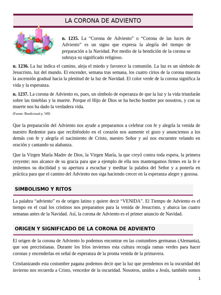 CORONA DE ADVIENTO Rito para Encender Las Velas de La Corona de ...