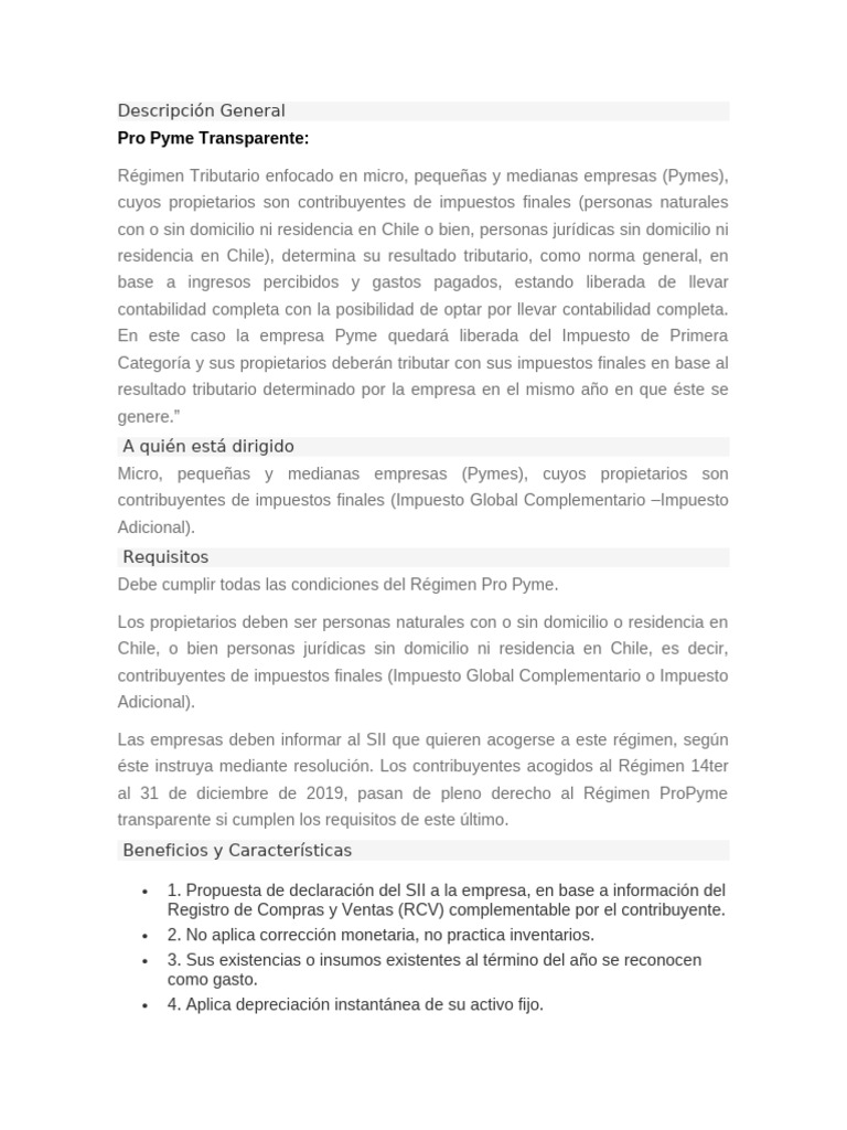 Regimen Pro Pyme Transparente | PDF | Impuestos | Pequeñas y medianas ...