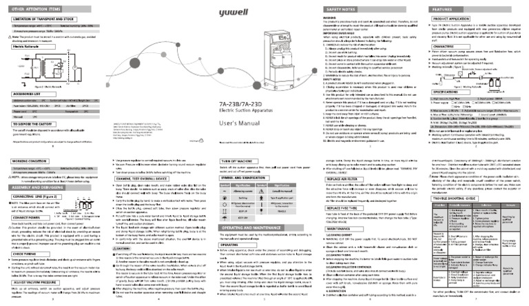 Yuwell 7A Suction Machine - User Manual | PDF