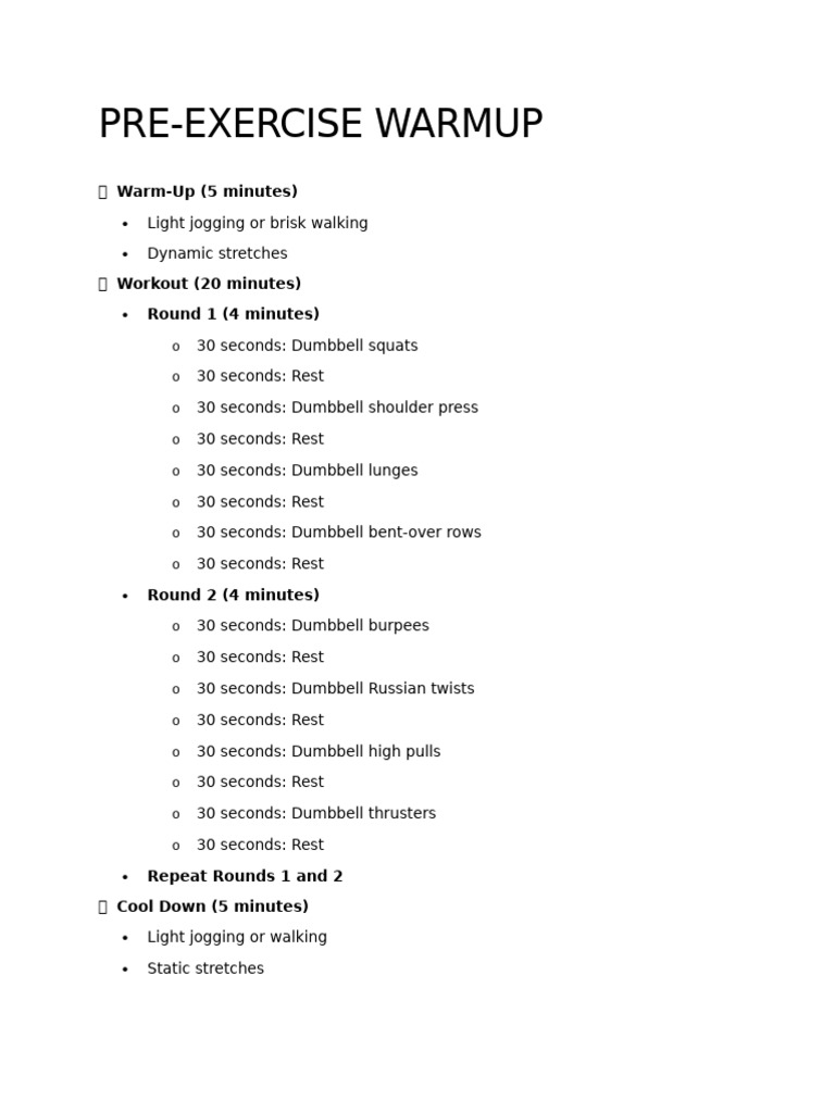 Pre Exercise Warmup | PDF
