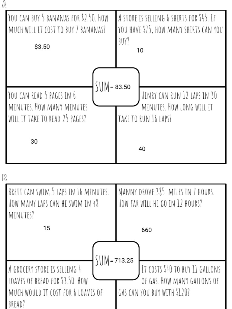 Finding Unit Rates To Solve Problems - Placemats | PDF