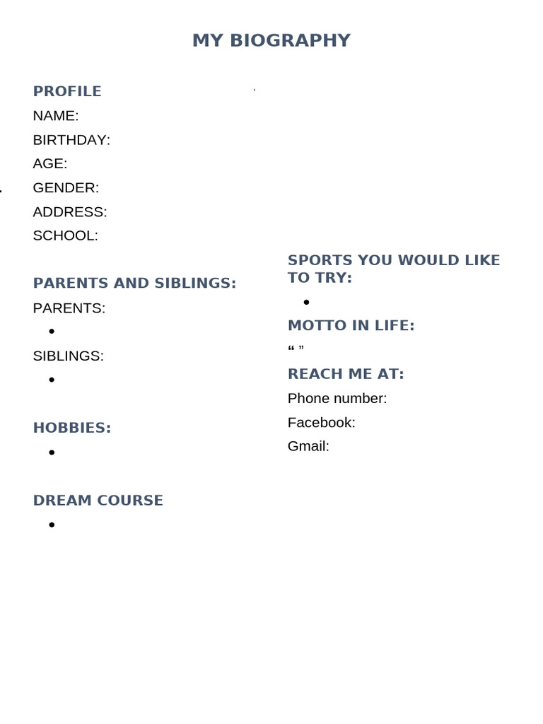 Autobiography Template | PDF