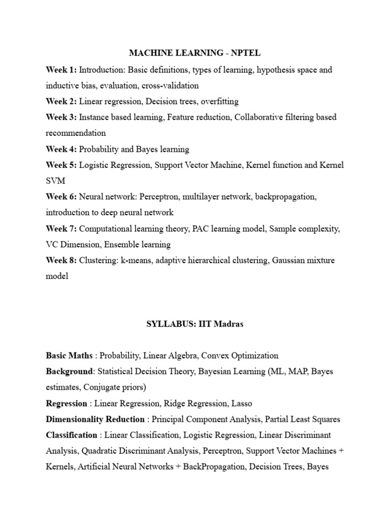 MACHINE LEARNING Syllabus | PDF | Machine Learning | Support Vector Machine