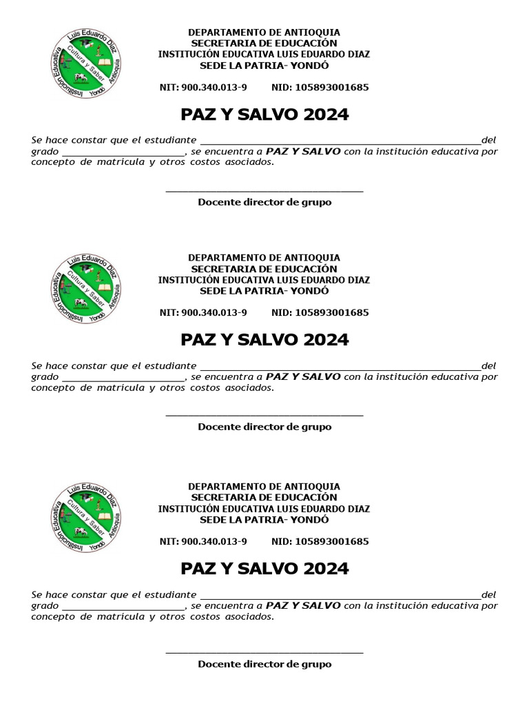 Paz y Salvo 2024 | PDF