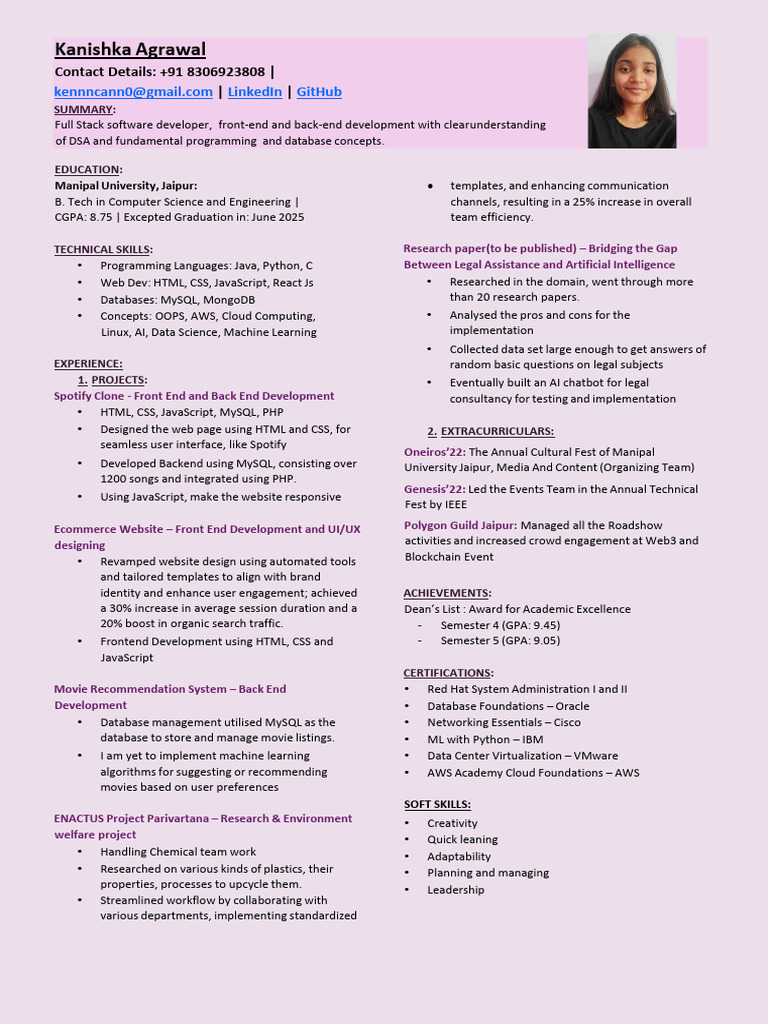 Kanishka Agrawal - Manipal University Jaipur - Resume | PDF | My Sql | Web Development