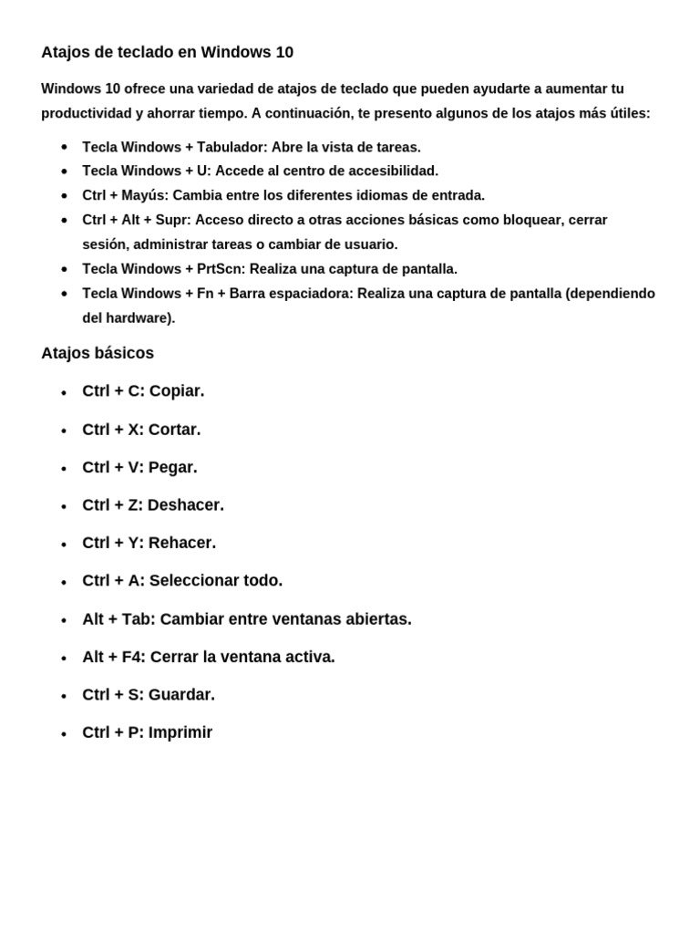 Atajos de Teclado en Windows 10 | PDF