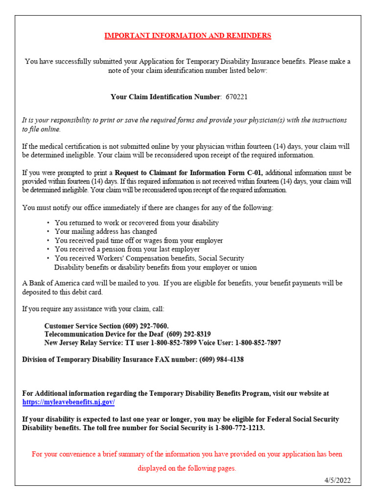 TDI Claim Summary | PDF | Social Security (United States) | Employment