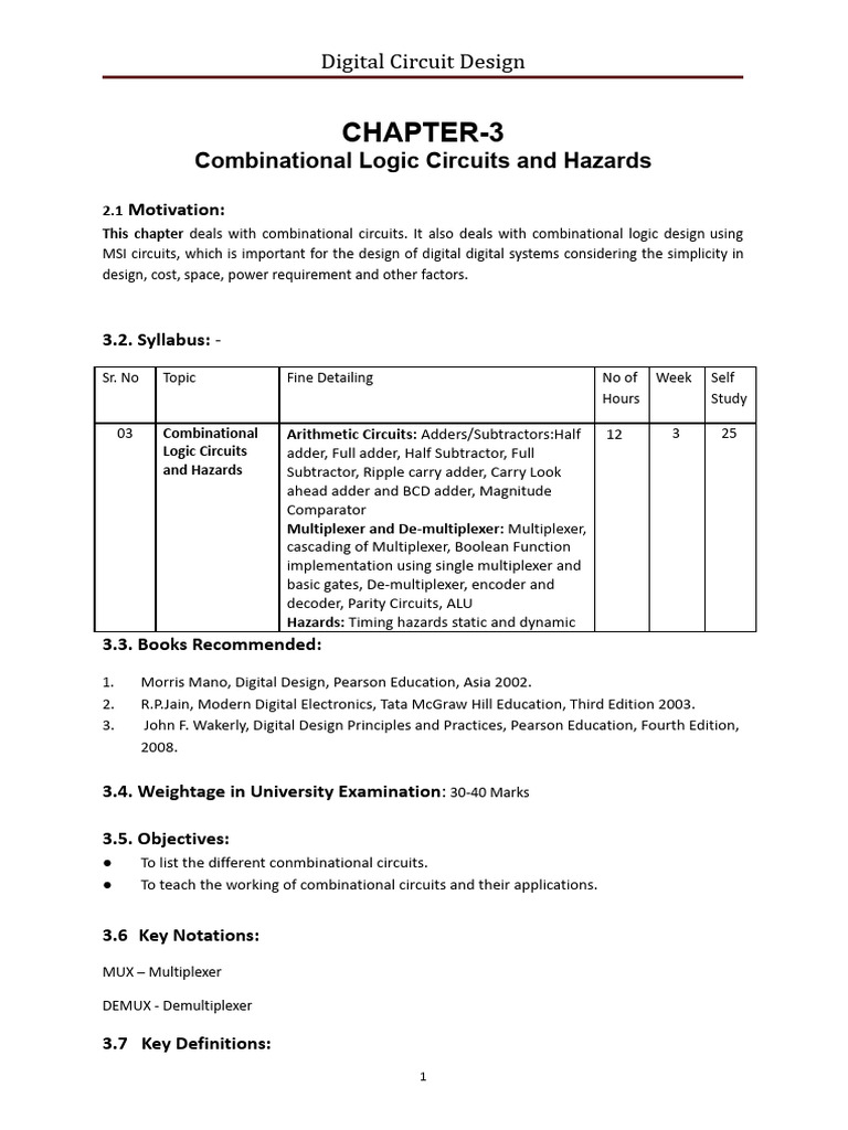 DCD - Combinational Logic Circuits and Hazards - Doc-1 | PDF | Subtraction | Electronics
