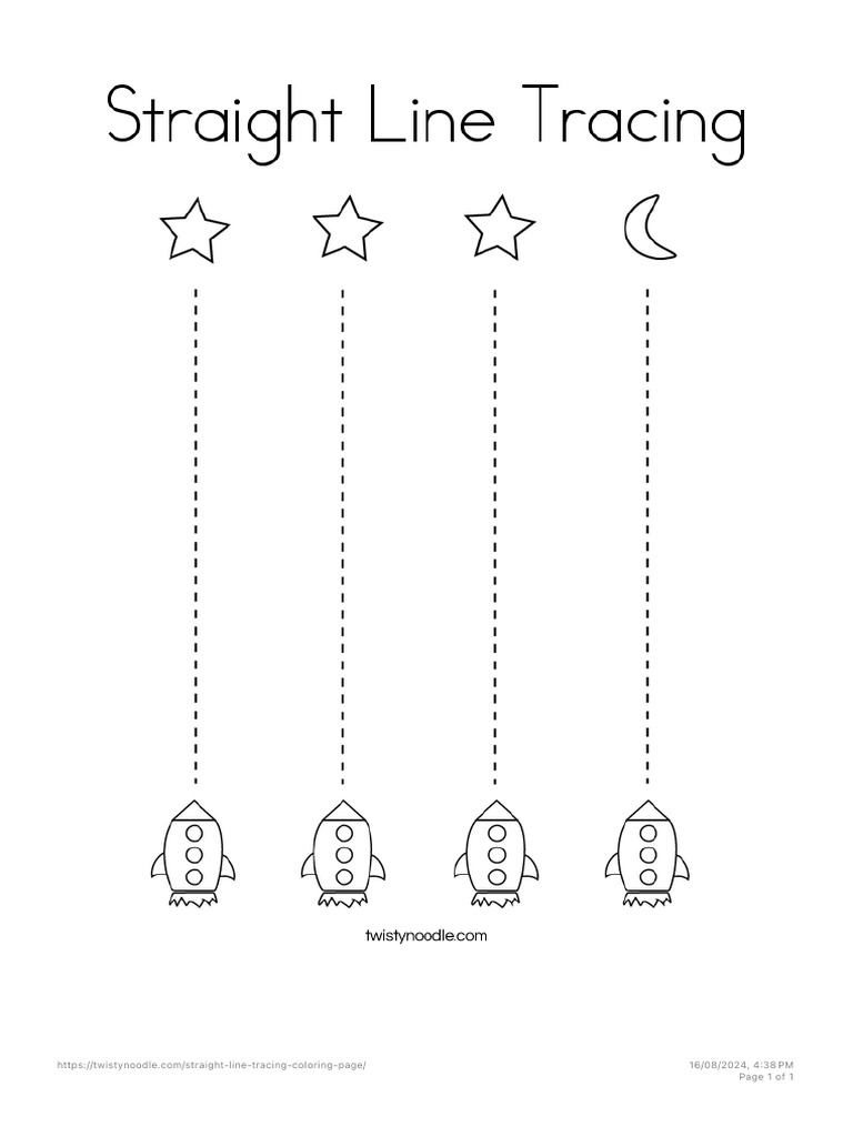 Straight Line Tracing Coloring Page - Twisty Noodle | PDF