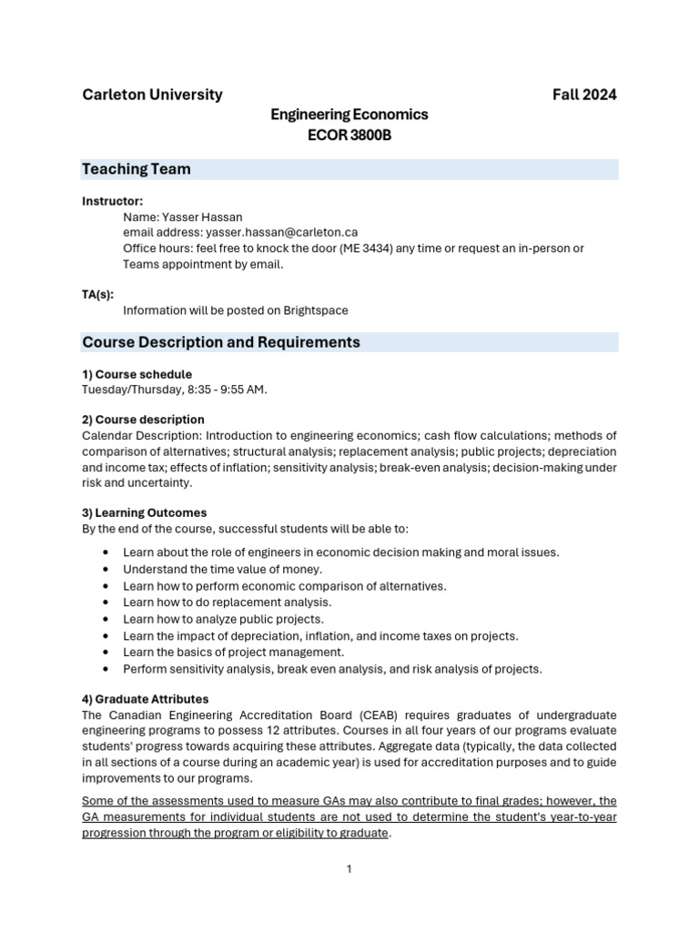 ECOR3800 - Course Outline - Fall 2024 | PDF | Plagiarism | Disability