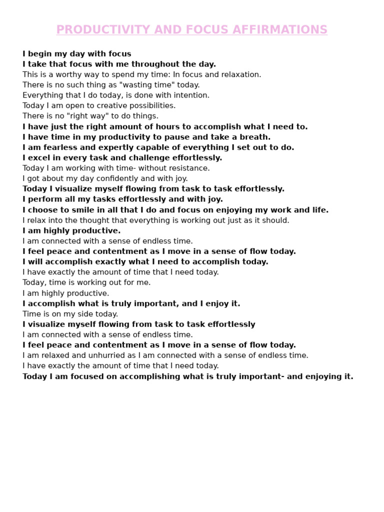 Productivity and Focus Affirmations | PDF