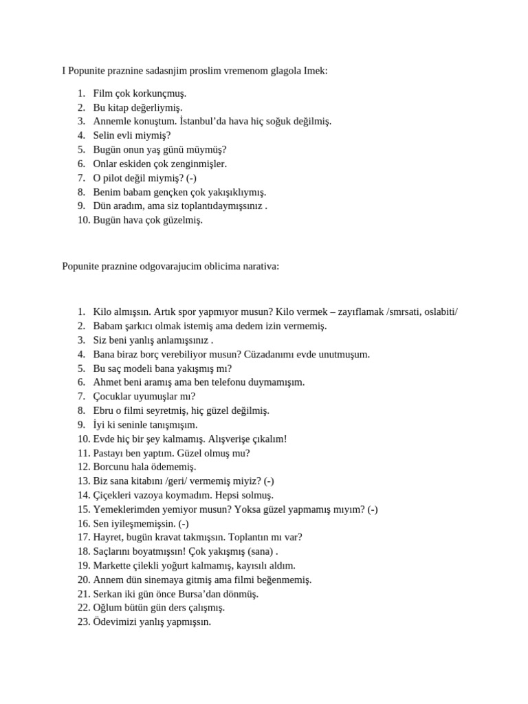 Imiş, Narativ - Vezbanja, Uradjeno | PDF