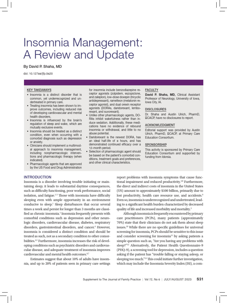 Insomnia Managment | PDF | Insomnia | Benzodiazepine