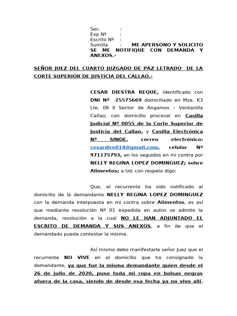 Apersonamiento y Solicito Se Me Notifique 33333 | PDF | Demanda ...