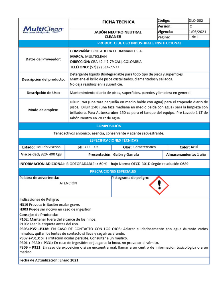 Jabón Neutro para Pisos y Superficies | PDF | Agua | Lentes de contacto