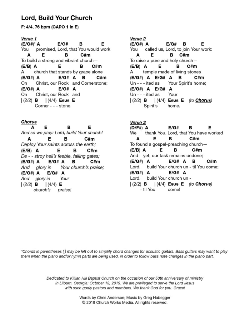 Lord, Build Your Church (Chord Chart in F Capo 1 in E) | PDF
