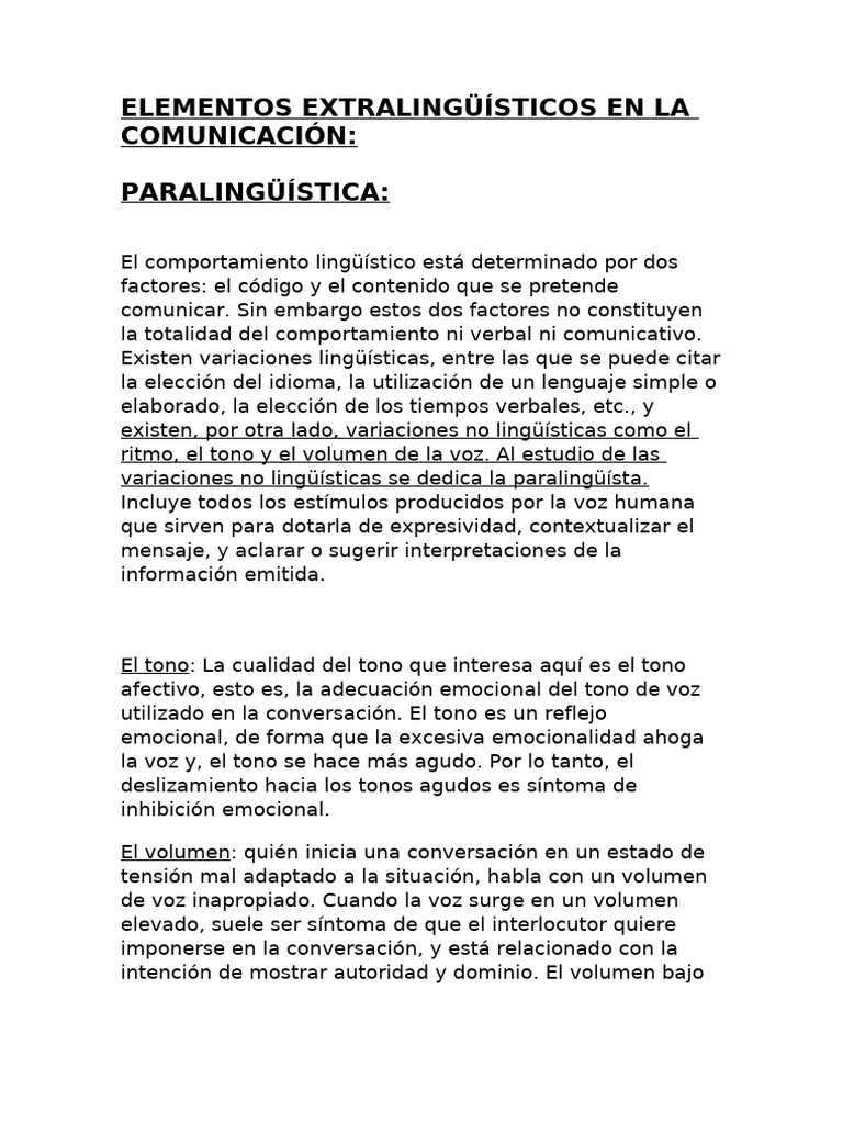 Elementos Extralingüísticos en La Comunicación | PDF | Comunicación ...