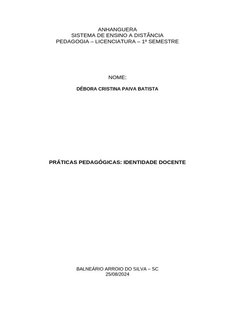 Práticas Pedagógicas Identidade Docente Debora 28 | PDF | Pedagogia | Povos indígenas