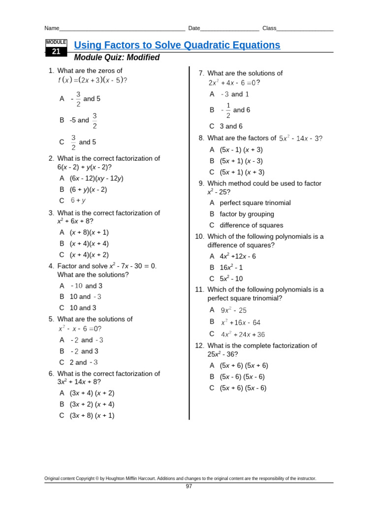 Quadratic Test Factoring | PDF | Factorization | Polynomial