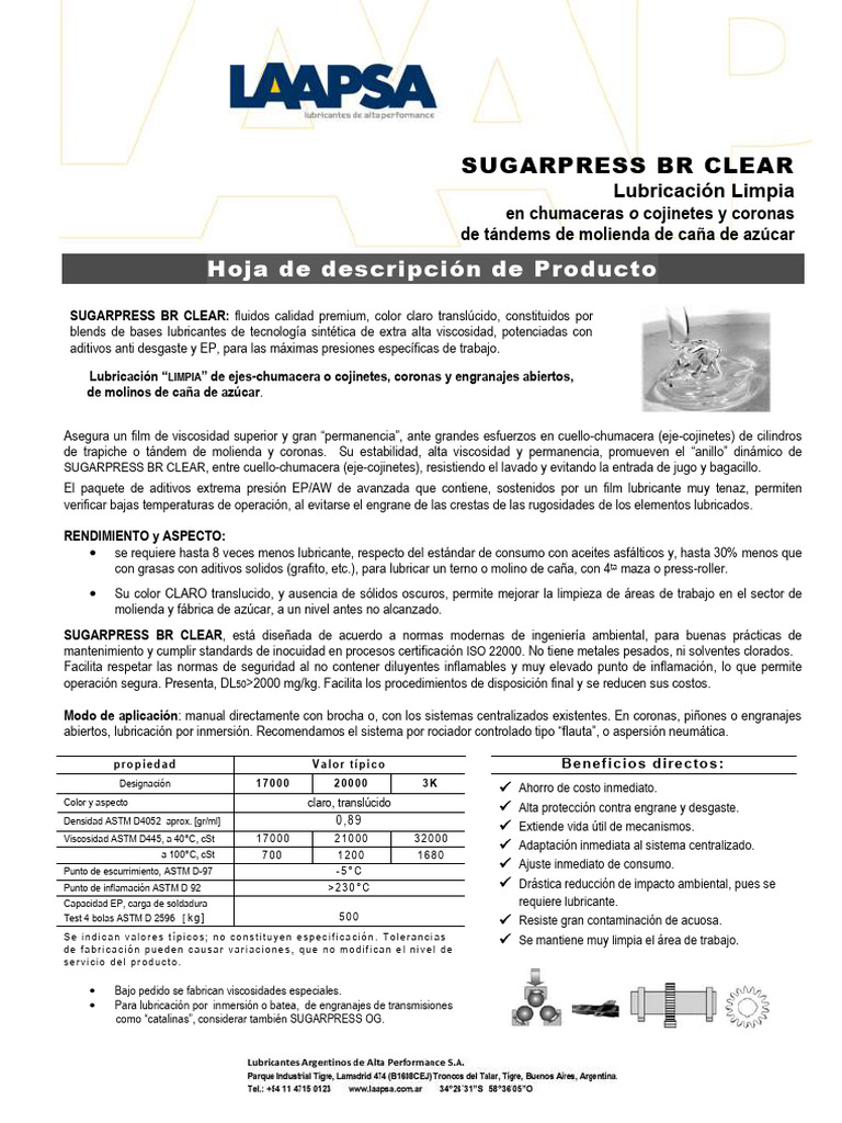 Sugarpress BR Clear Tds | PDF | Engranaje | Lubricante