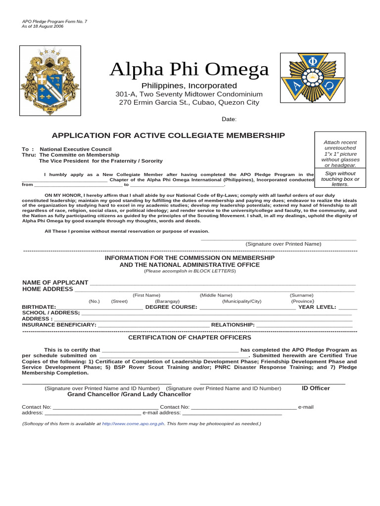 7 APO PLedge Program Form No.7 4 | PDF | Fraternities And Sororities