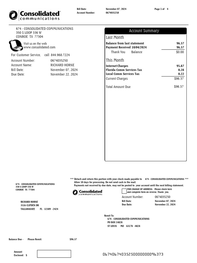 Consolidated Communications Ebill Invoice | PDF | Fee | Telecommunications