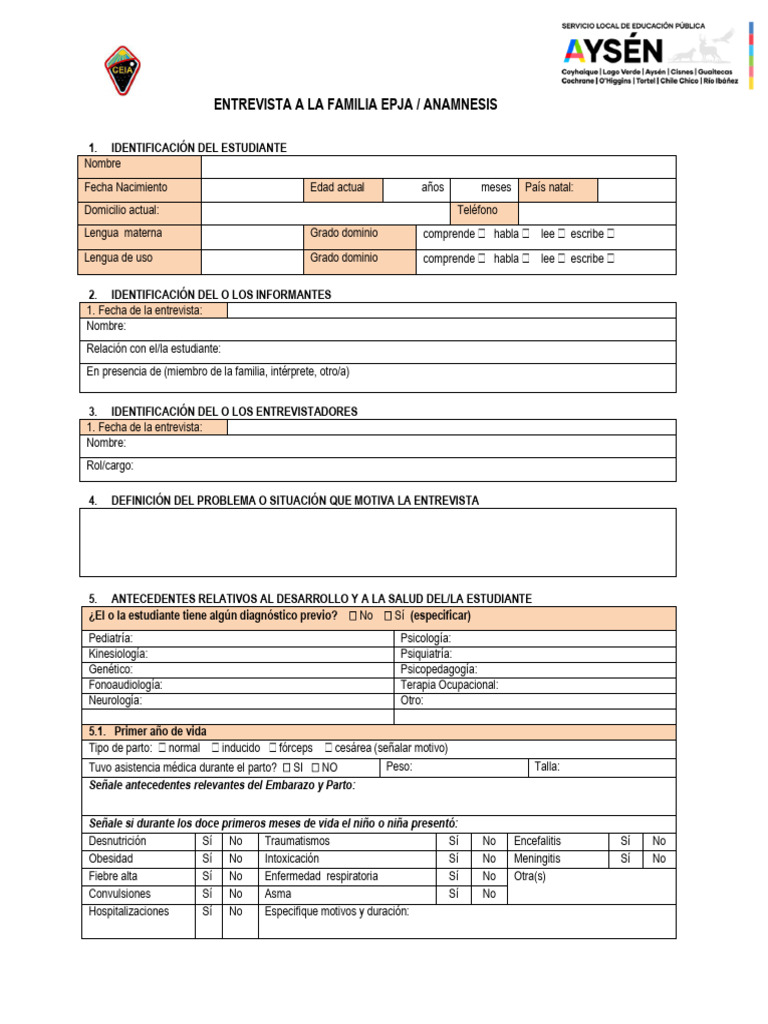ANAMNESIS EPJA A Familiar | PDF | Comportamiento | Parto
