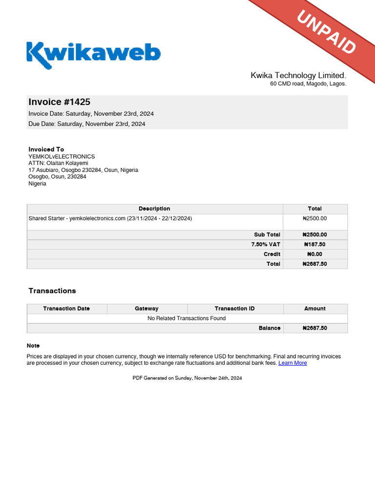 Invoice 1425 | PDF | Foreign Exchange Market | Investing