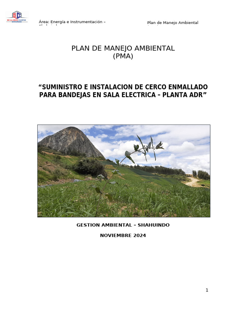 Plan de Manejo Ambiental - Cerco Enmallado Bandejas Electricas | PDF ...
