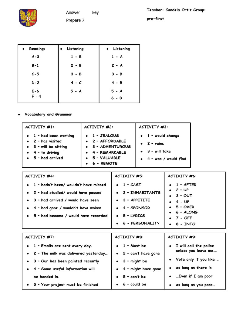 Prepare 7 - Answer Key - Pre-First - Candela Ortiz | PDF