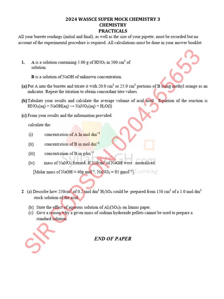 2024 WASSCE Super Mock Chemistry 3 | PDF