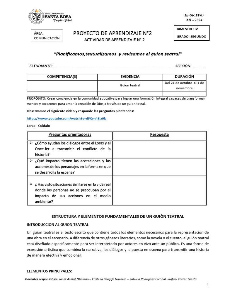 Material Sesiòn 2-Proyecto Iv Bimestre - Ok | PDF | Teatro